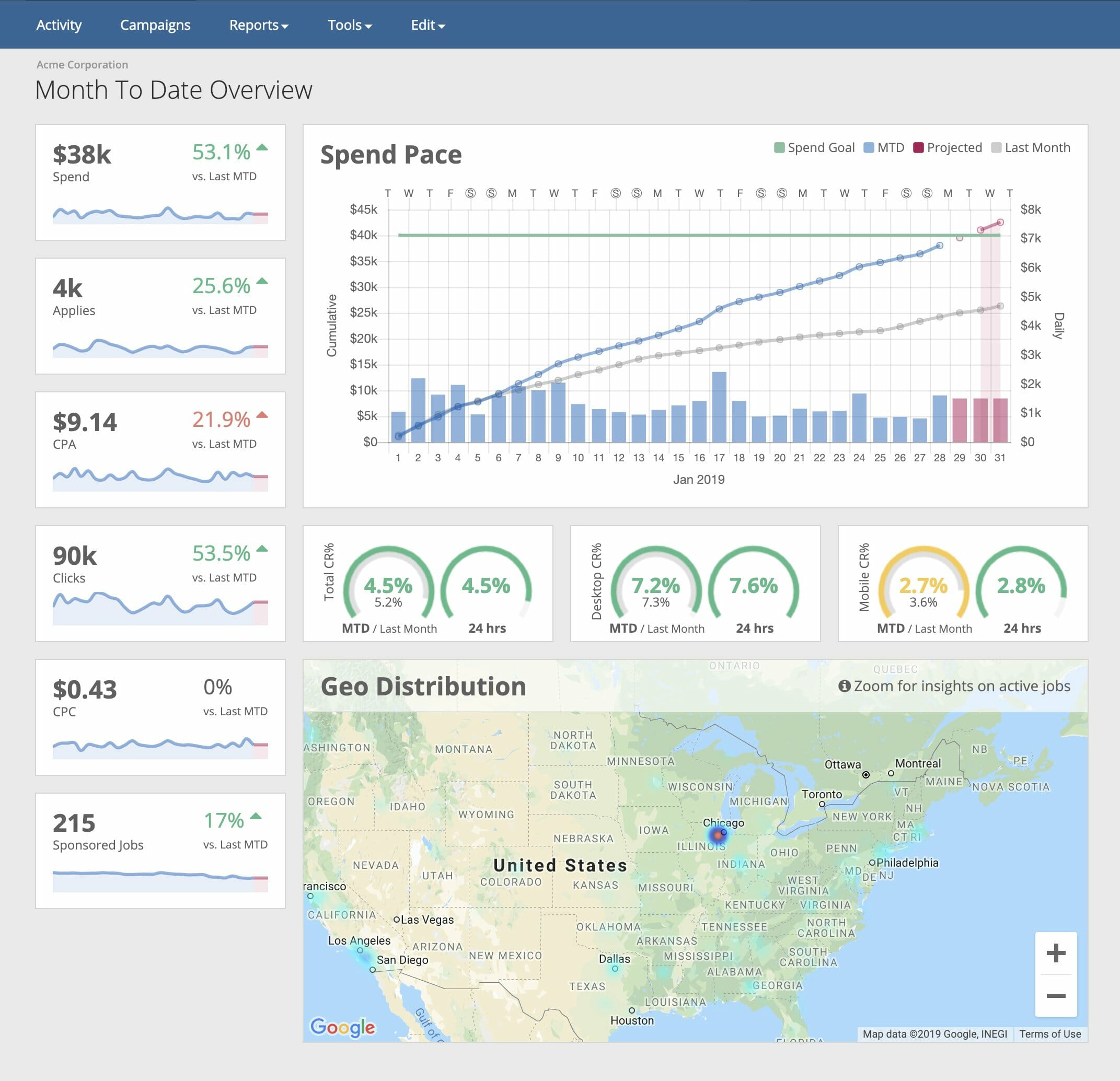 New Clickcast Dashboard - Month to Date Overview | Appcast New Clickcast Dashboard - Month to Date Overview | Appcast
